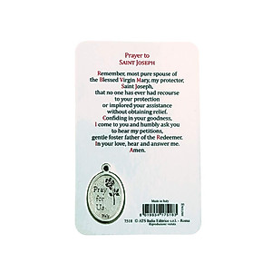 VILLAGE GIFT IMPORTERS Holy Figure Prayer Card with Medal | Saint Prayer and Medal | Italian prayer cards with medals 24 style to choose from (St. Joseph)