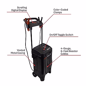 Schumacher SC1352 250A 12V/24V Wheeled Battery Charger and Jump Starter – For Car, SUV, Truck, and Boat – Fully Automatic – 40A and 20A Boost Modes – Battery and Alternator Tester