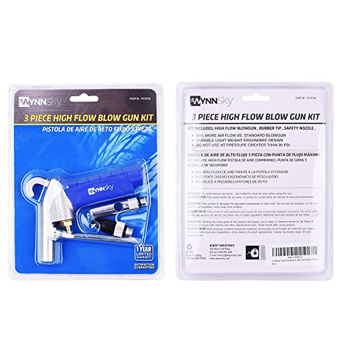 WWYNNsky High Flow Air Blow Gun with Rubber Tip and Xtreme Flow Nozzle, 120PSI, 1/4 Inch NPT Threads Inlet, Aluminum Body 3 Pieces Air Compressor Accessories Kit, Cleaning Air Tool for Garage and Shop