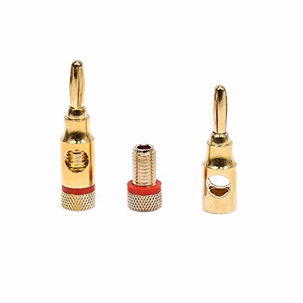 Monoprice 109437 5PRJX74047 Gold Plated Speaker Banana Plugs – 5 Pairs – Open Screw Type, For Speaker Wire, Home Theater, Wall Plates And More