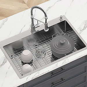 VEVOR Kitchen Sink, 304 Stainless Steel Drop-In Sinks, Top Mount Single Bowl Basin with Accessories, Household Dishwasher Sinks for Workstation, RV, Prep Kitchen, and Bar Sink, 33 inch