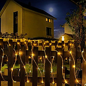 Solar Rope Light 33FT 100L IP65 Waterproof Outdoor LED Copper Fairy String Tube Lights for Party Garden Porch Yard Home Wedding Christmas Halloween Holiday Tree Decoration Lighting (Warm White)