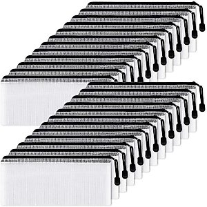 EOOUT 24pcs Mesh Pouch Bags, 9.5x4.5 Inches Waterproof Black Bags, Bill Size Organizing Storage with Zipper, Small Pouches for School, Classroom, Office and Bill