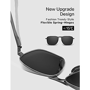 LUENX Men Rectangular Polarized Sunglasses Square Retro Shades - Black Lens Gunmetal Frame 59mm