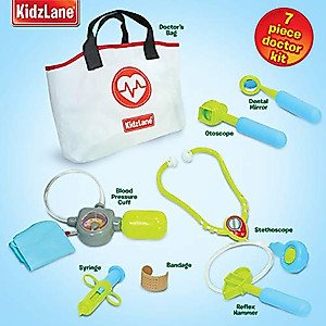 Kidzlane Play Doctor Kit for Kids and Toddlers - Kids Doctor Play Set - 7 Piece Dr Set with Medical Storage Bag and Electronic Stethoscope for Kids - Ages 3+