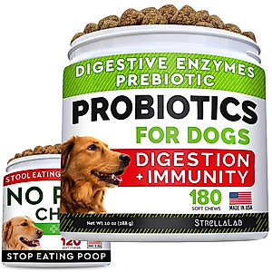 No Poo Treats + Dog Probiotics for Picky Eaters Bundle - No Poop Eating for Dogs + Chewable Fiber Supplement - Digestive Enzymes + Prebiotics - Coprophagia Stool Eating Deterrent + Improve Immunity