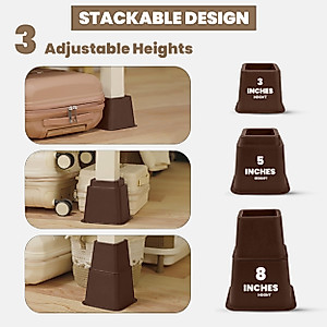 Utopia Bedding Adjustable Bed Furniture Risers - Elevation in Heights 3, 5 or 8 Inch Heavy Duty Risers for Beds and Under Bed Storage - Supports up to 1,300 lbs - (Set of 4 Riser, Brown)