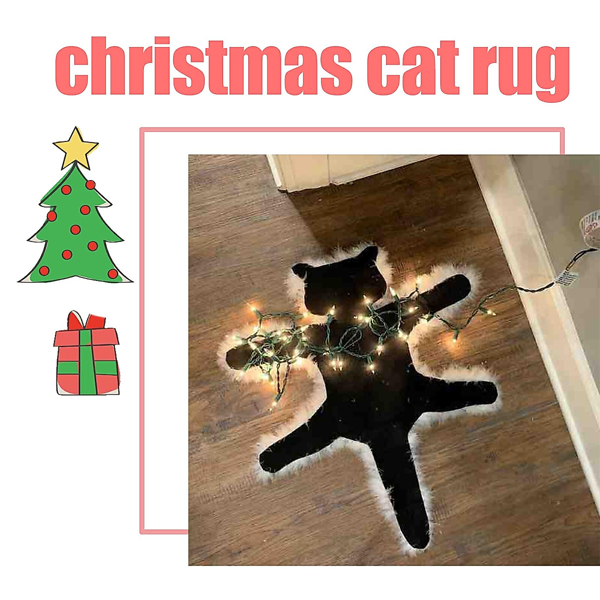 FQQWEE 23 Inch Cat Plush Carpet, Light up Fried Cat Rug Funny Christmas Lights Decoration, Furry Cat Blanket Area Rug, Plush Cat Rug Carpet for Home Bedroom Livingroom Xmas Decor(Warm light)