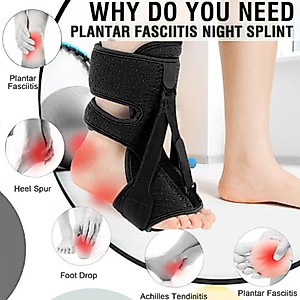 Plantar Fasciitis Night Splint ,Improved Dorsal Night Splint For Man Women,Relief from Plantar Fasciitis, Achilles Tendonitis, Heel and Ankle Pain, Tendonitis Foot Drop Flat Arch Heel Spur (Black, With Ball)
