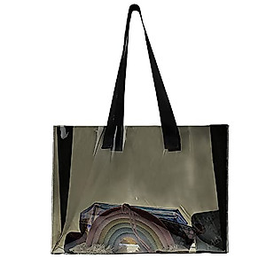 inheming Fashion Black Clear Tote Bag for Women Christmas Gift, Big Capacity Beach Handbag, Transparent Shoulder Bag Concert Stadium Approval