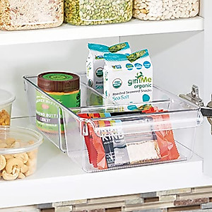 iDesign Linus Plastic Fridge and Freezer Divided Storage Organizer Bin with Handle, Clear Container for Food, Drinks, Produce Organization, 8" x 11.5" x 3.5" - Clear