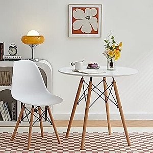 ATSNOW 31.5 in Mid Century Modern White Round Dining Table, Small Circle Table for Living Room Bedroom Kitchen