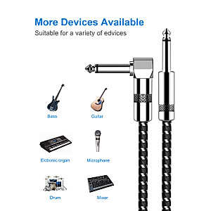 New bee Guitar Cable 2 Pack 20 ft Electric Instrument Cable Bass AMP Cord 1/4 Straight to Right for Electric Guitar, Bass Guitar, Electric Mandolin, Pro Audio