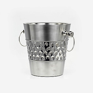 Deep Hammered Brushed Nickel Plated Majestic Wine & Ice Bucket with Steel Bucket Stand | Wine Chiller On Stand Kitchenware Barware | Party Organization Ideas