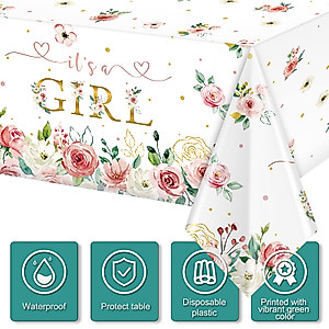 Pajean Floral Baby Shower Supplies It's a Girl Baby Shower Party Tablecloths Girls Flowers Table Cover for Kids Baby Girls Shower Birthday(3 Pack)