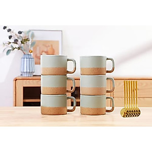 RB&RAMiCS 6 Pack Ceramic Coffee Mug Sets with small spoon, 10 Ounce Coffee Mugs, Restaurant Coffee Cups for Coffee, Tea, Cappuccino, Cocoa, Cereal (6)