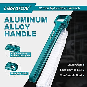 LIBRATON Strap Wrench, Nylon Strap Wrench, 12" Adjustable Oil Filter Strap Wrench, Strap Wrench Plumbing Heavy Duty, Double Layered Nylon Strap Wrench, Handle Belt Wrench