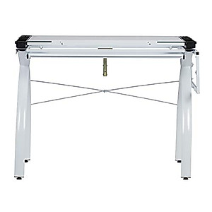 SD Studio Designs 10096 Futura Station with Folding Shelf Top Adjustable Drafting Craft Drawing Hobby Table Writing Studio Desk with Drawer, 35.5'' W x 23.75'' D, White/Clear Glass