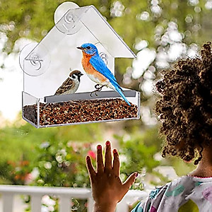 SUQ I OME Outside Wild Clear Window Mounted Bird Feeders with Strong Suction Cups, Acrylic Clear, Window Bird House Feeder for Cardinals, Blue Jays, Finches