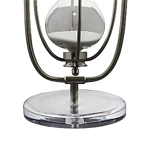 Deco 79 Glam Glass Timer, Acrylic Hourglass Sand Timer with Swiveling Iron Cage, 6" L x 6" W x 12" H, Silver