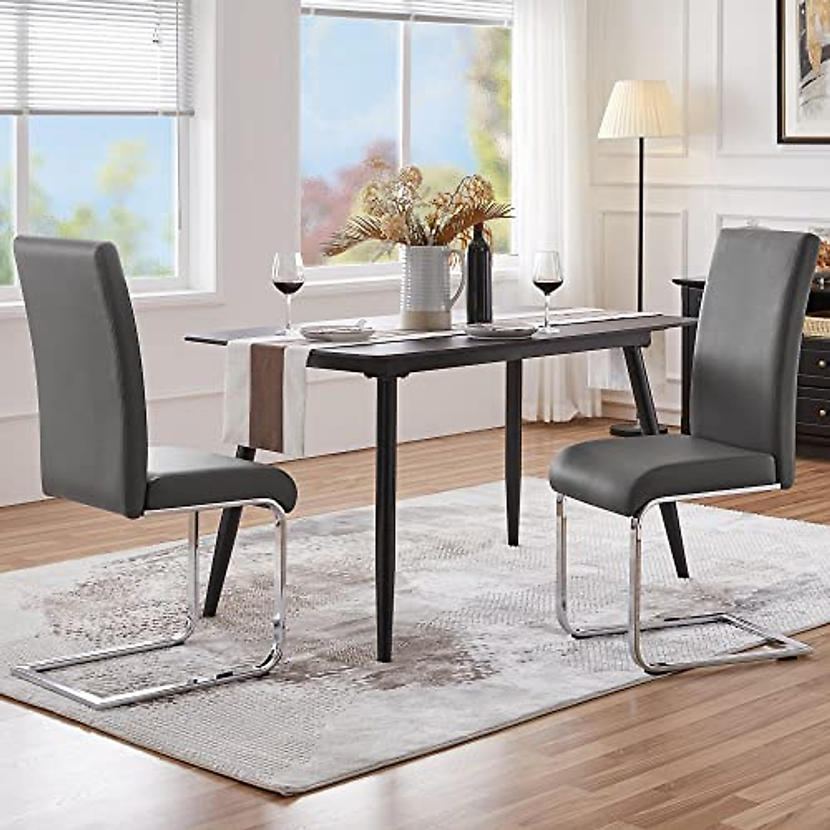 Yaheetech Dining Chairs Living Room Chairs Modern Chairs with High Back, Leather Surface and Metal Legs for Home Kitchen Wedding Louge, Set of 2, Gray