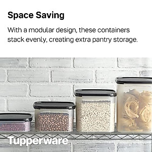 Tupperware Brand Modular Mates Squares Set - 4 Dry Food Storage Containers with Lids (5 Cup, 11 Cup, 17 Cup & 23 Cup Sizes) - Airtight, Dishwasher Safe & BPA Free