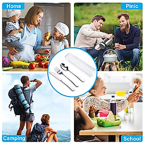 4PCS Premium Travel Utensils With Case, Stainless Steel Reusable Portable Utensils Set With Case, Lengnoyp Travel Silverware Set With Case for Lunch Box Includ Fork Spoon Knife Set, Silver