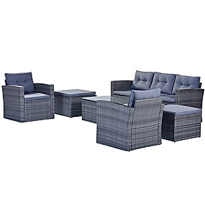 Brabrety 6-Piece All-Weather Wicker PE Rattan Patio Outdoor Dining Conversation Sectional Set with Coffee Table, Wicker Sofas, Removable Cushions for Patio, Deck, Yard, Garden. (Gray#1)