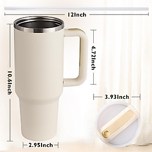 Ochapa 40 oz Tumbler with Handle Straw Lid Insulated Stainless Steel Vacuum Reusable Keep Drinks Cold Coffee Cup Holder Friendly Gifts for Women Men Lover Car Gym Travel, White