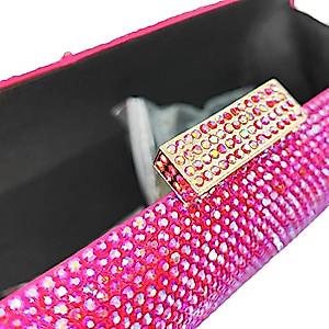 Boutique De FGG Dazzling Women Crystal Evening Purse Metal Hardcase Wedding Party Minaudiere Handbag Clutch Bag (Hot Pink)
