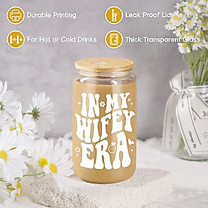 Fairy's Gift Wifey Cup, Engagement Gifts for Her, Bride Gifts, 16 oz Coffee Glass Cups with Lids Straws - in My Wifey Era - Wedding, Bridal Shower, Bachelorette Gifts for Bride, Bride to be Gifts