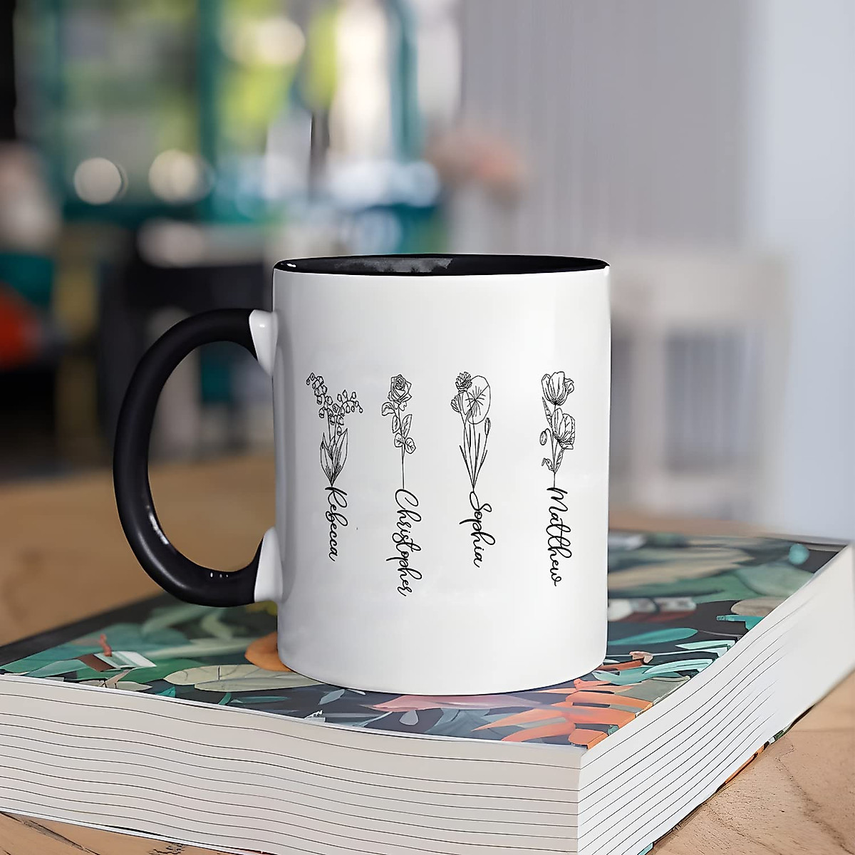 Custom Birth Month Birth Flower Accent Mug, Personalized Plant Mom Mug, Mother's Day Gift, Mother's Day Mug From Kids Son Daughter Mom's Garden