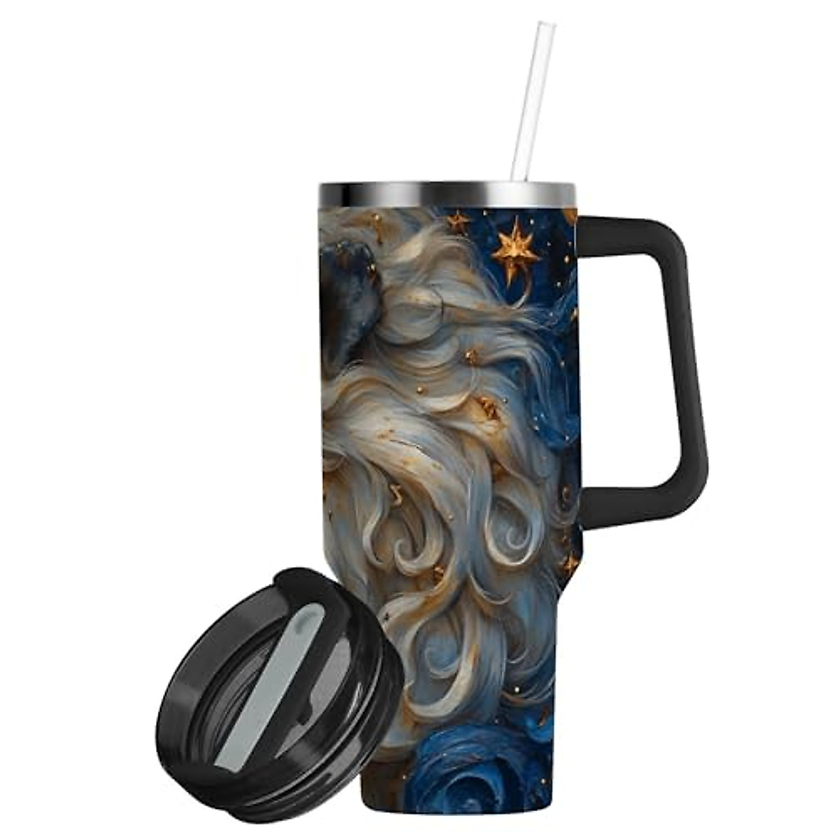 Selerdon 40 oz Tumbler Leo Zodiac with Handle and Straw Lid Vacuum Stainless Steel Insulated Water Bottle Travel Mug Car Cup Holder Friendly BPA Free for Gym Travel Office