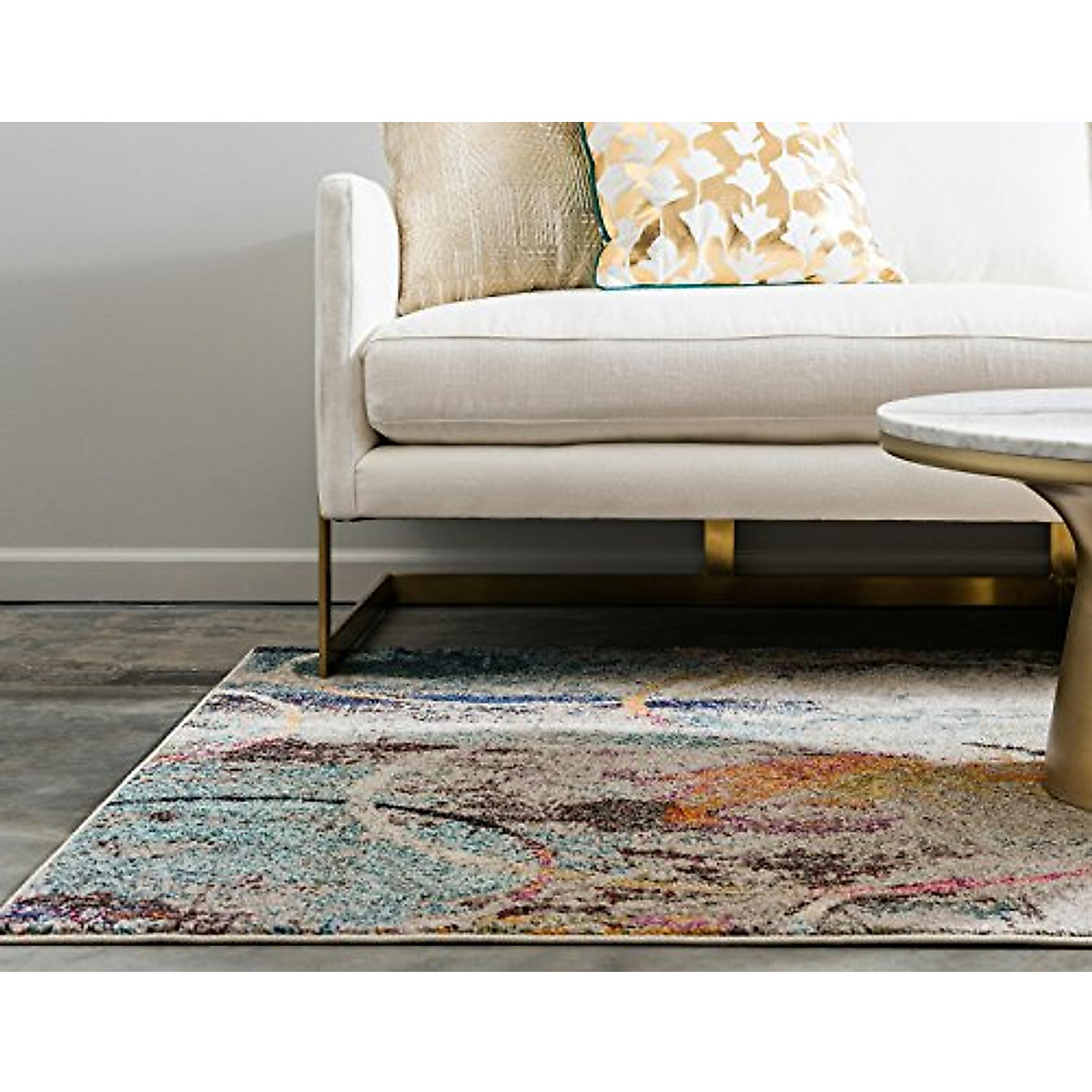 Unique Loom Chromatic Collection Modern Rustic & Vibrant Abstract Area Rug for Any Home Décor, Rectangular 8' 0" x 10' 0", Beige/Blue