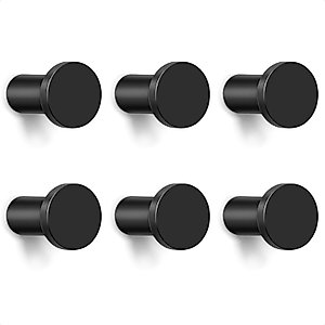GUWINA Metal Wall Hooks for Hanging,6 Coat Hooks Wall Mount,Heavy Duty Black Decorative Hooks for Cubicle Entryway,Bathroom Shower Hand Towel Hooks Hangers for Clothes Robe (Round)