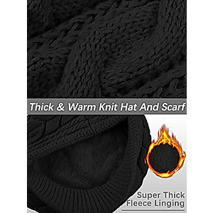 URATOT 3 Pieces Winter Beanie Hat with Brim Scarf Glove Warm Cap with Visor Knitted Touch Screen Glove Gifts for Women