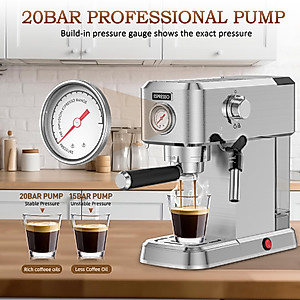 Pokk Espresso Machine 20 Bar, Professional Espresso Coffee Maker with Milk Frother Steam Wand, Compact Espresso Coffee Machine with 50oz Removable Water Tank for Cappuccino, Latte, Stainless Steel