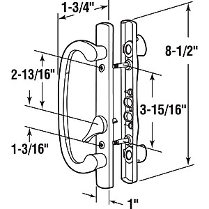 Prime-Line C 1282 Mortise Style Sliding Patio Door Handle Set - Replace Old or Damaged Door Handles Quickly and Easily – Satin Nickel, Non-Keyed, Fits 3-15/16” Hole Spacing (1 Set)