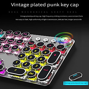 Gaming Keyboard,Retro Punk Typewriter-Style,9 Lighting Effects USB Wired, for PC Laptop Desktop Computer, for Game and Office, Stylish Mechanical Keyboard and Mouse Set E-Sports Game Set (White)