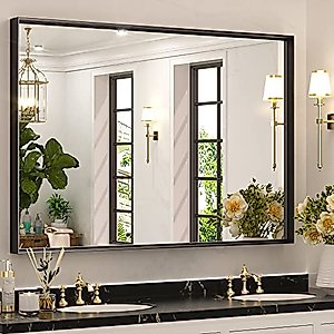 Keonjinn Black Framed Mirror for Bathroom 40 x 30 Inch Rectangular Wall Mirror for Bathroom Metal Frame Farmhouse Black Mirror Large Decorative Square Corner Rectangle Mirror(Horizontal/Vertical)