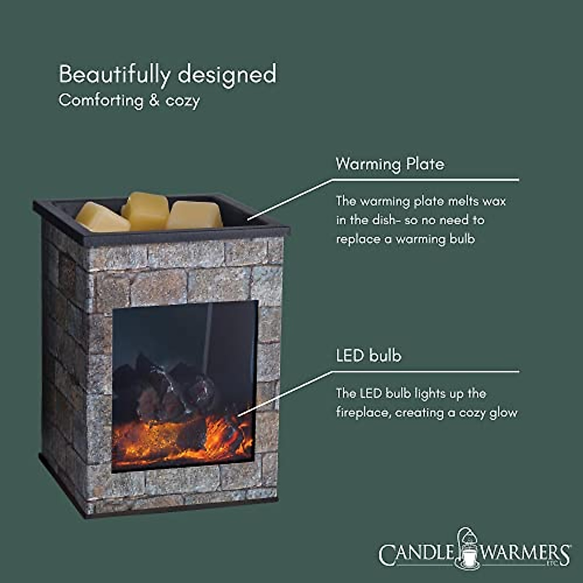 CANDLE WARMERS ETC. Fireplace Illumination Fragrance Warmer- Light-Up Warmer for Warming Scented Candle Wax Melts and Tarts to Freshen Room, Grey Hearthstone