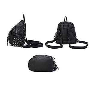 Ladies Women PU Leather Backpack Rivet Studded Cute Satchel School Bags (Black-L)
