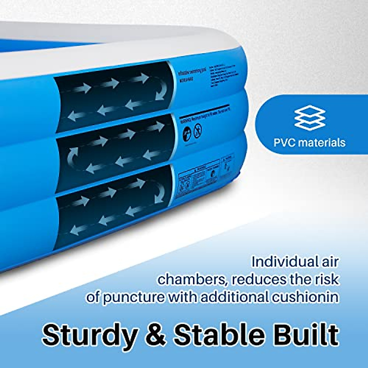 POOLPURE Inflatable Kiddie Swimming Pool, 118" X 72" X 20" Full-Sized Swimming Pools Above Ground for Kids, Baby, Adults, Family, More wear-Resisting Above Ground, Garden, Outdoor Party for Age 3+