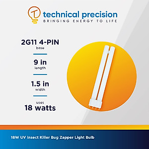 Technical Precision Insect Light Trap Indoor 18W UV Light Bulb Replacement for Luralite Cento Plus - 2G11 Base Insect Killer Bug Zapper Light Bulb - 1 Pack