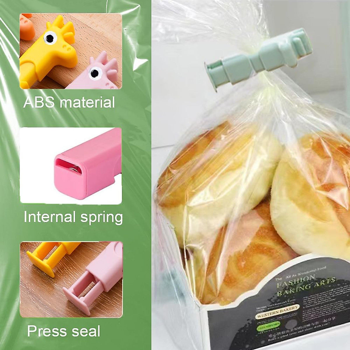 wanh Bread Bag Clips Reusable,Snack Bread Wrapper Sealing Clip to Keep Bread Fresh, Bread Ties Bag Closures Closer Cinchers,Squeeze and Lock Bread Clips for Food Storag (12Pcs Mixed Colors)