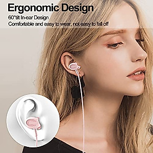 ELOVEN 3.5mm Wired Headphones HiFi Stereo Sound Wired Earbuds Noise Cancelling in-Ear Headset with Bulit-in Mic Volume Control Sports Earphones for iPhone Samsung iPad (2 Pack Pink+Blue)