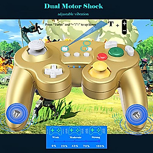 EXLENE Gamecube Controller Switch, Wireless Switch Pro Controller for Nintendo Switch/Lite/PC/Android/iOS/Steam, Support Wake Up, Motion, Adjustable Rumble, Turbo & Auto Turbo (Gold)