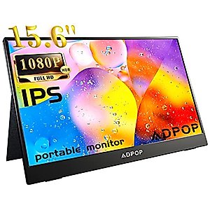 ADPOP Portable Monitor, 15.6'' IPS FHD 1080P with USB-C & HDMI for Gaming Office and Travel,Ultra-Slim HDR Display, Premium Smart Cover & Speakers,for Laptop/PC/Mac/Phone/Xbox/PS5/PS4/Switch