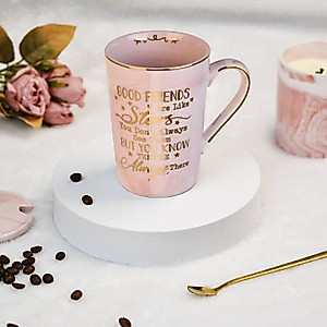 Best Friends, Friendship Gifts for Women Birthday Gifts for Women Perfect Birthday Gifts Ideas for Her, Friends Female, Sister, Besties, BFF Ceramic Marble Coffee Mug Gifts Box Printed Gold 14oz Pink