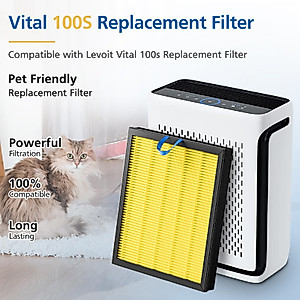 Vital 100S Pet Care Replacement Filter Compatible with LEVOIT Vital 100S Air Puri-Fier, 3-in-1 True HEPA, High-Efficiency Activated Carbon Filter, Vital 100S-RF-PA (LRF-V102-YUS), Yellow, 2PACK